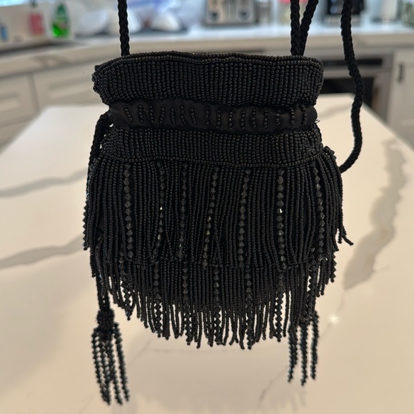 Cache | Bags | Vintage Cache Black Beaded Flapper Fringe Evening Bag ...